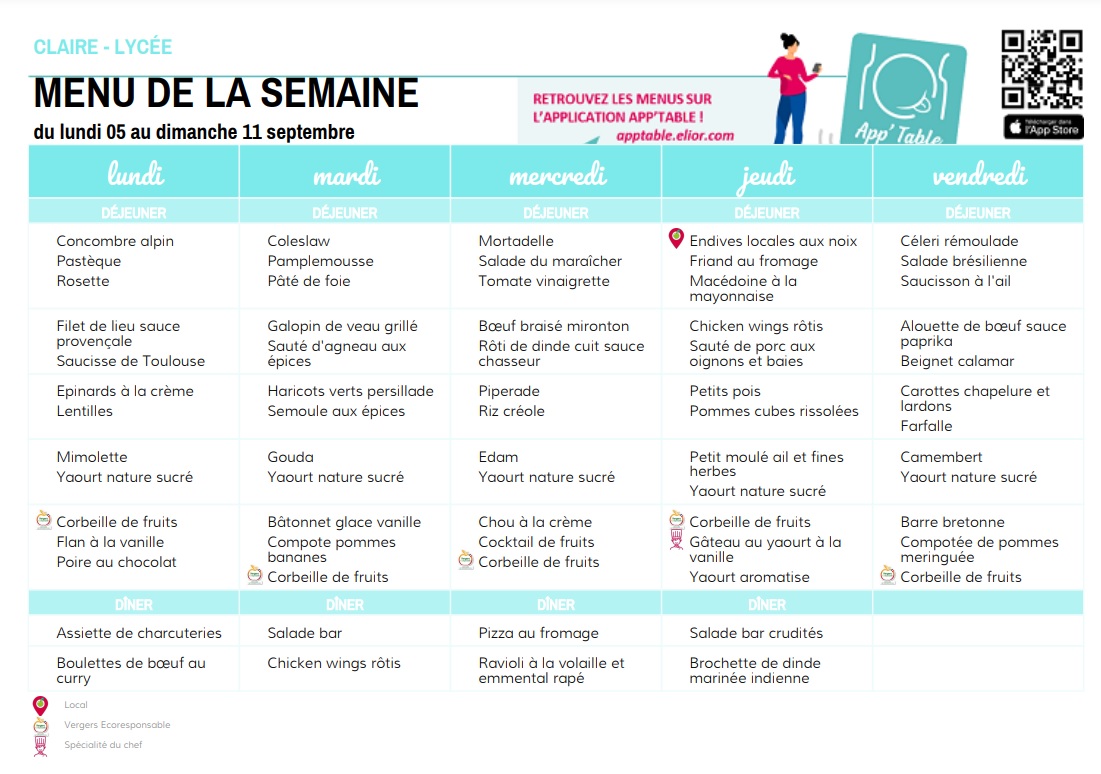Menu du self - Lycée Jean ERRECART